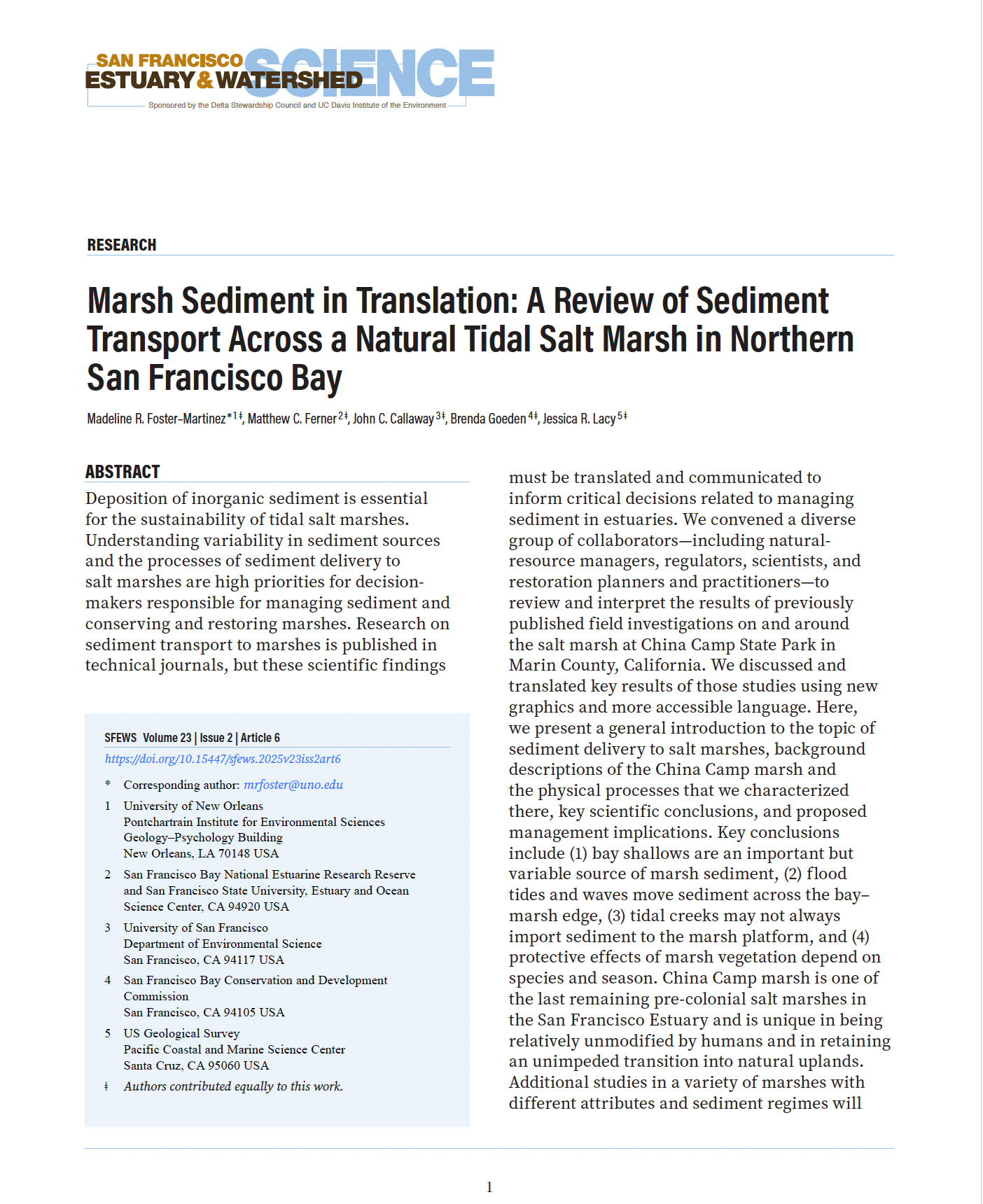 Marsh Sediment in Translation: A Review of Sediment Transport Across a ...