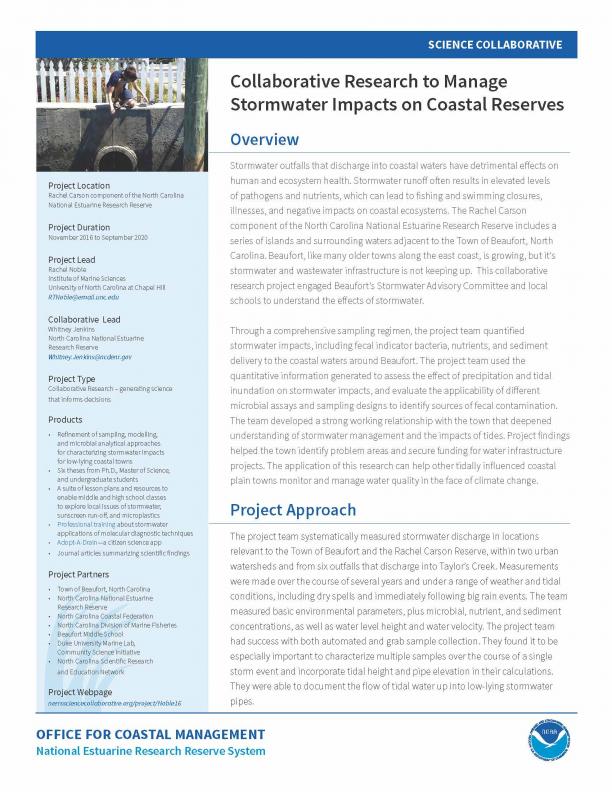 Collaborative Research to Manage Stormwater Impacts on Coastal Reserves ...